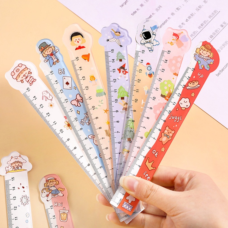 4 Pcs 15cm Cartoon Straightedge Ruler Student Lovely Scale Rulers Set ...