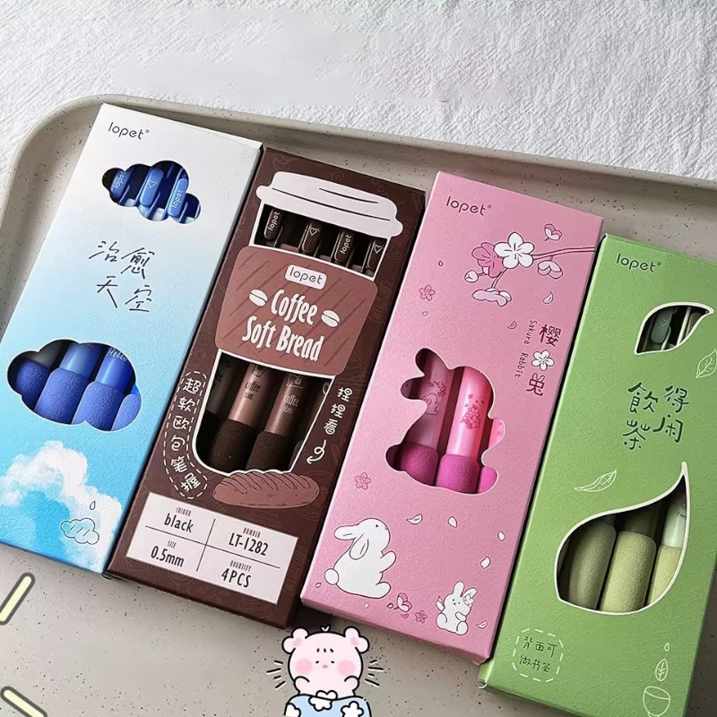 4Pcs Creative Matcha Coffee 0.5mm Gel Pen Set Super Soft Cloud Grip ...