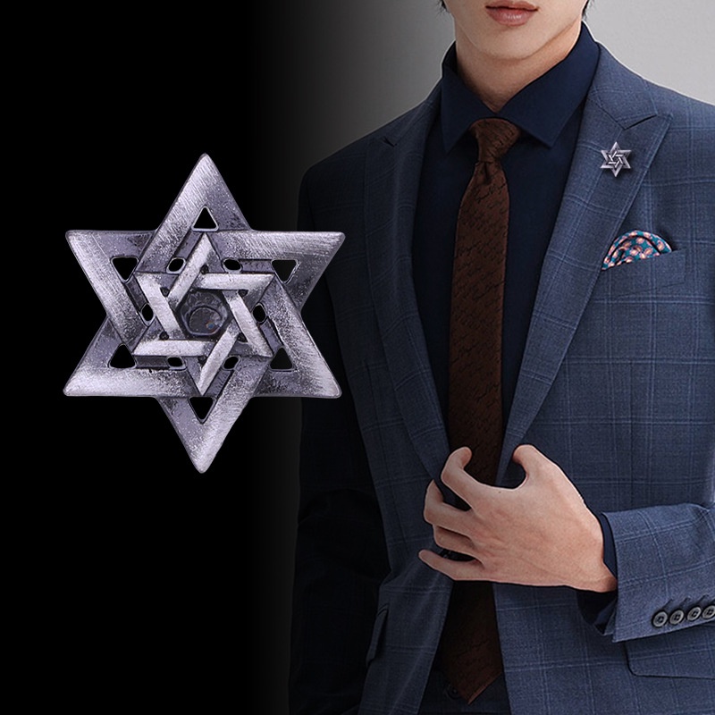 Retro Six Point Star Metal Brooch for Man Woman Brooches Badge Collar ...