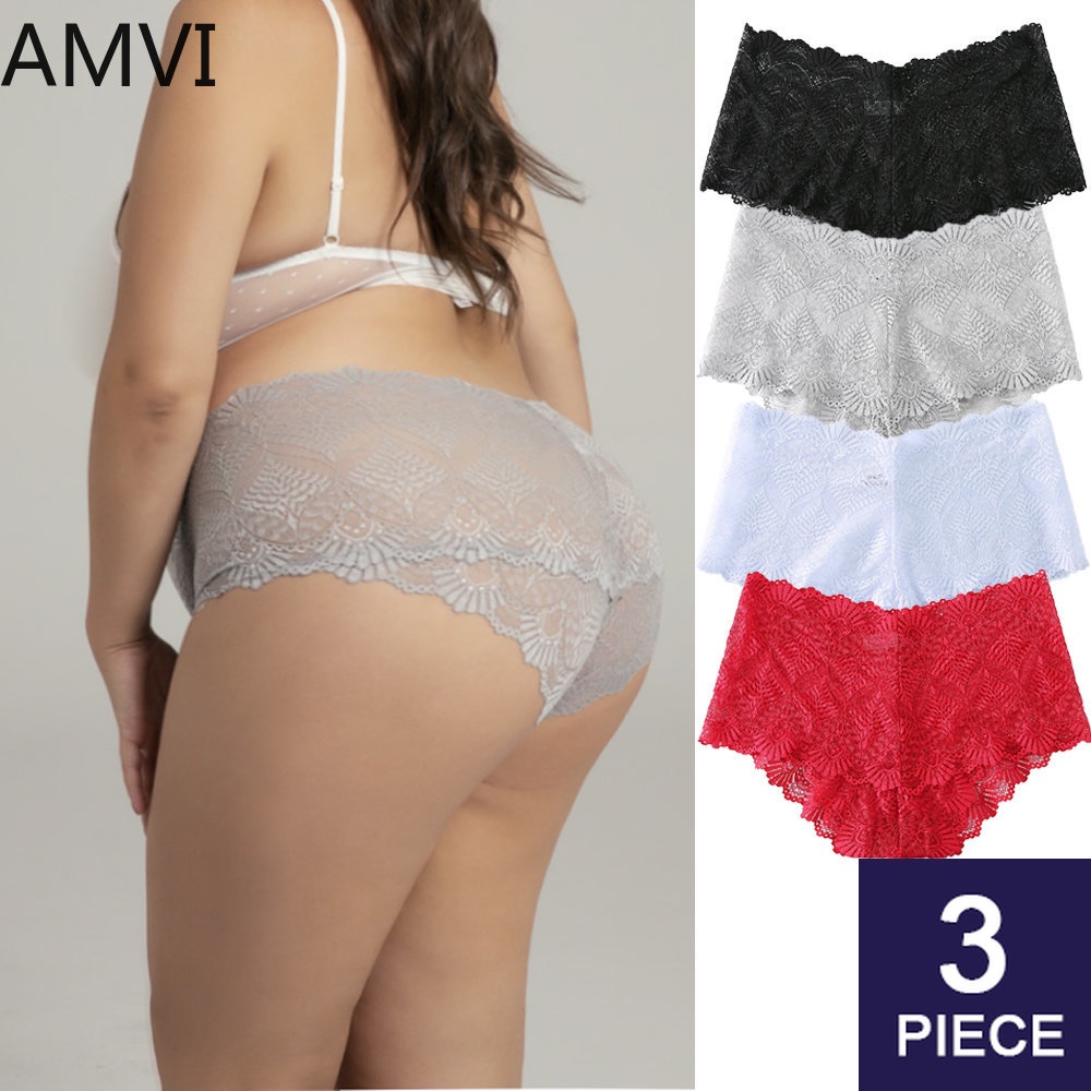 AMVI Panty Plus Size for Women Sexy Lace Panties Floral Perspective Underwear Solid Color ...