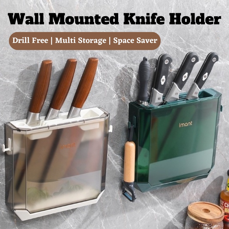 READY!! PET Transparent Knife Storage Rack Kitchen Wall Mounted Knife ...