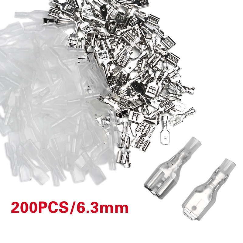 200Pcs 6.3mm Wire Connectors Terminal Assorted Kit Crimp Female/Male ...