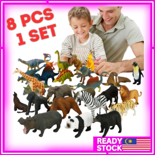 8 Pcs 1 Set Zoo Model Figure Action Toy Set Cartoon Simulation Animal ...
