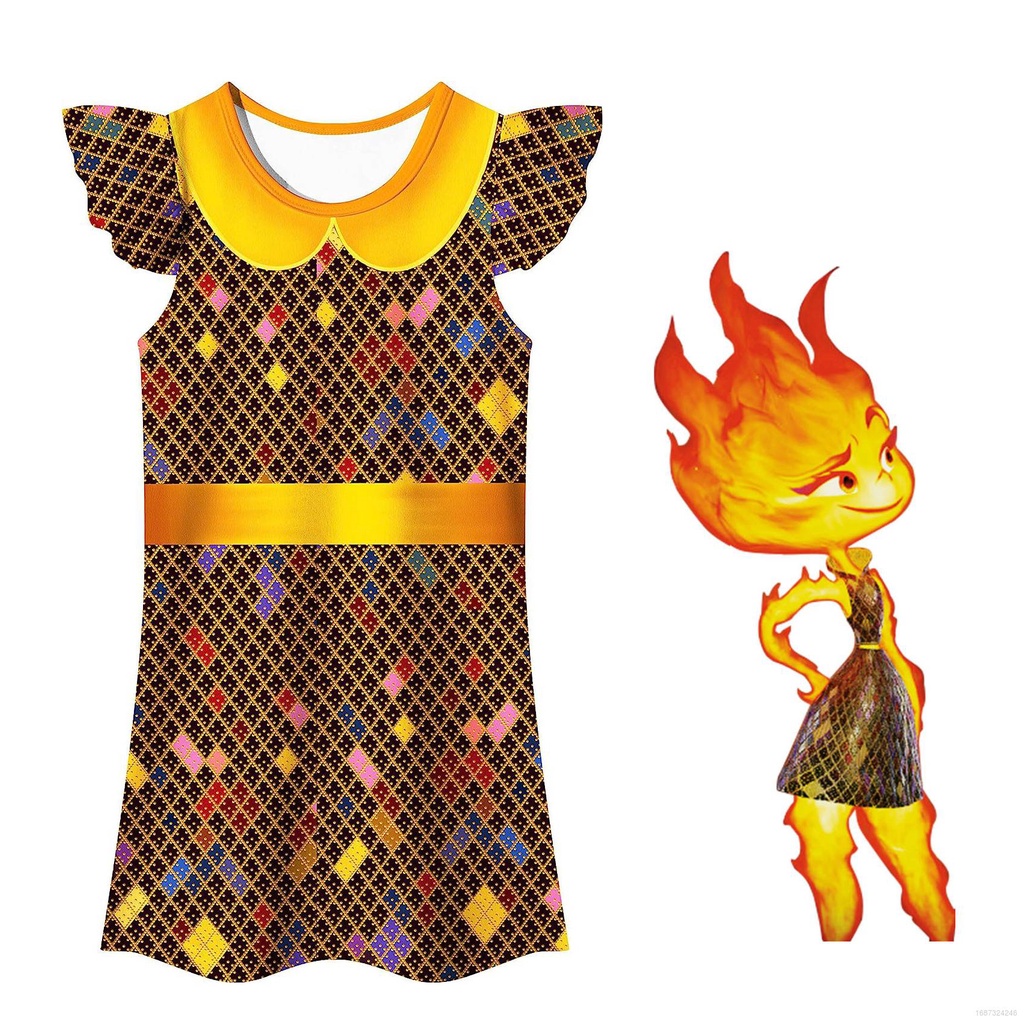 SQ2 Pixar Cartoon Elemental Ember Cosplay Dress Gift For Girls Kids ...