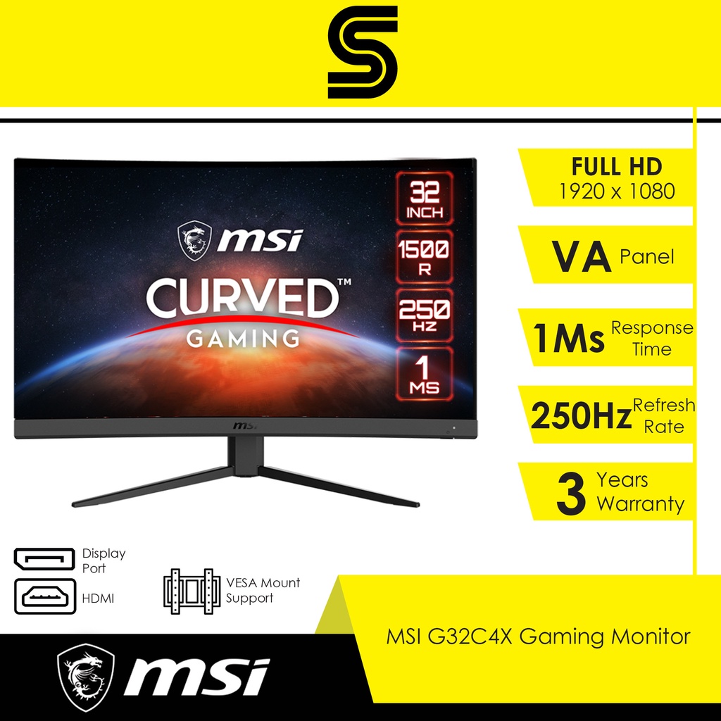 MSI 32" G32C4X VA 250HZ FHD 1500R CURVED GAMING MONITOR | Shopee Malaysia