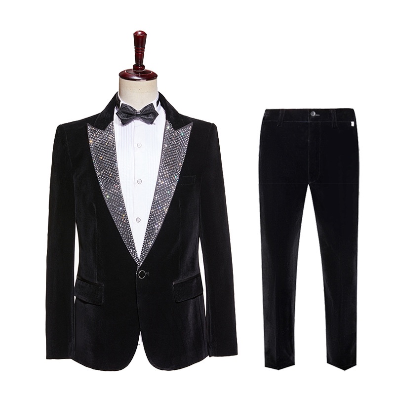 2024 New Men's High-end Velvet Suits Fashion Casual Dress Jacket Party ...