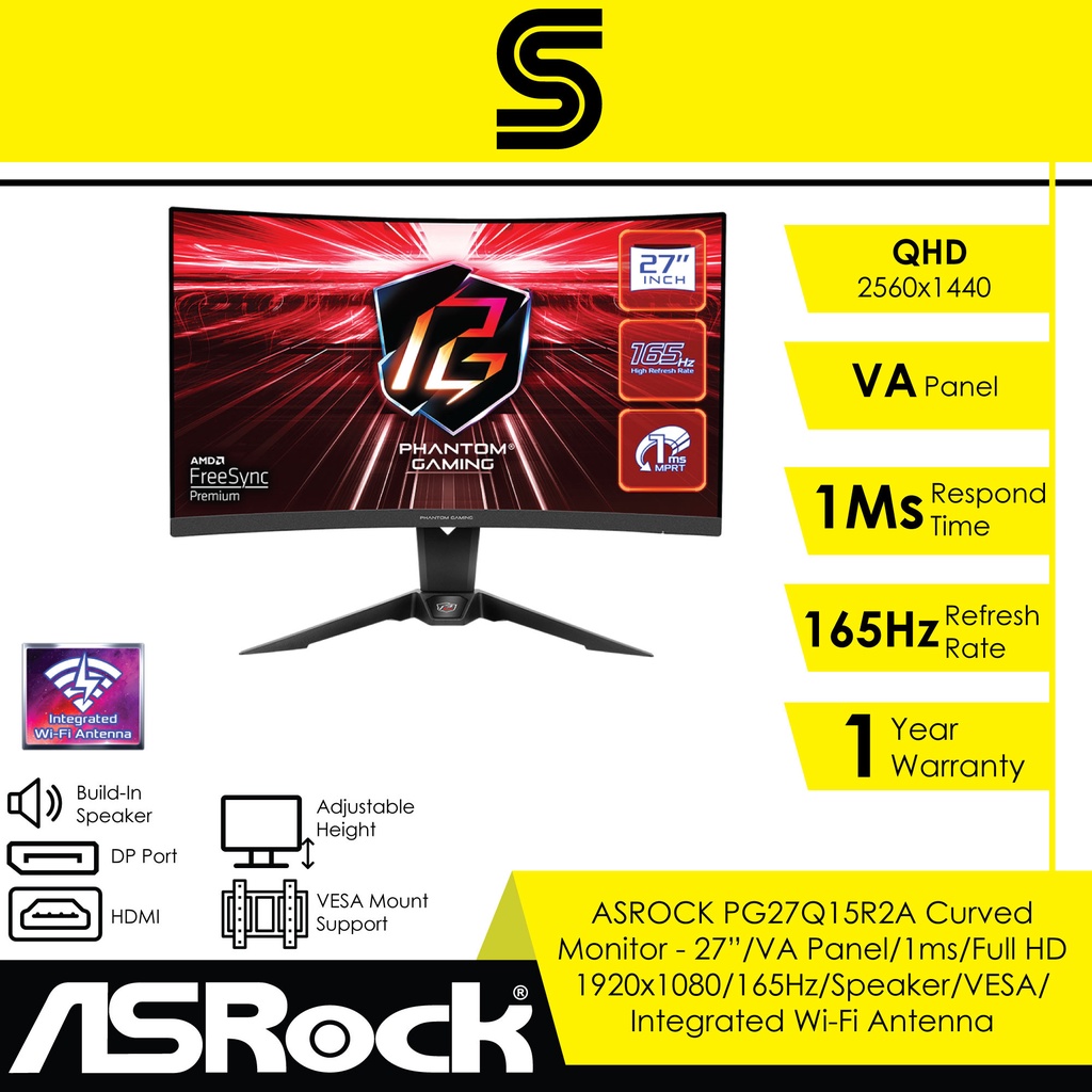 ASROCK PG27Q15R2A 27” Phantom Gaming Curved Monitor | Shopee Malaysia