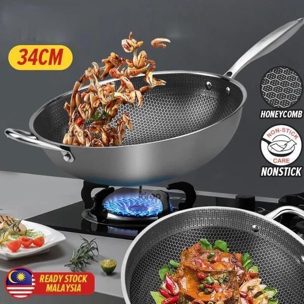 Kuali Honeycomb Wok Stainless Steel 304 Nonstick Frypot Cooking Frying ...