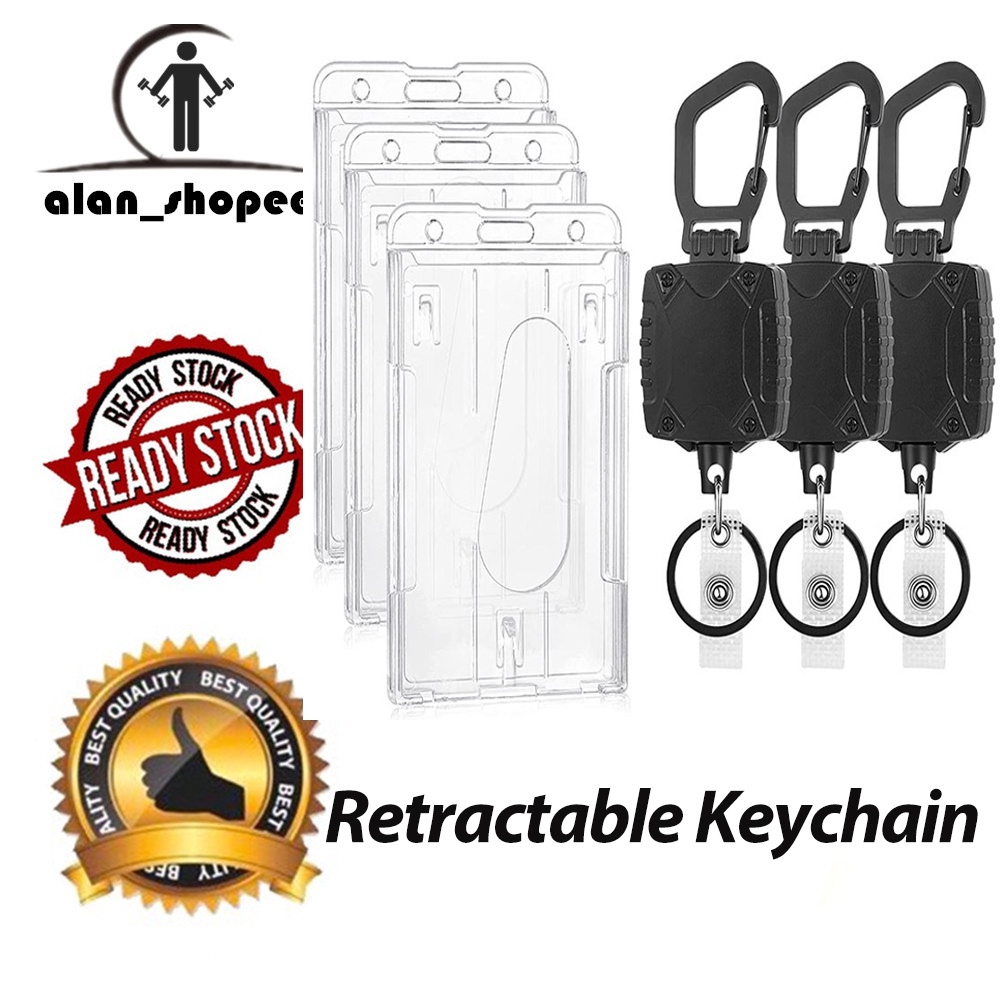 Retractable Keychain Heavy Duty Carabiner Badge Holder with ID card ...