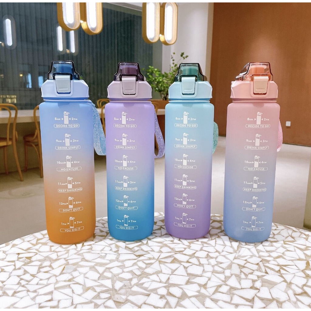 Ocean_Gradient Color Water Bottle With Time Marked BPA Free 1000ml ...