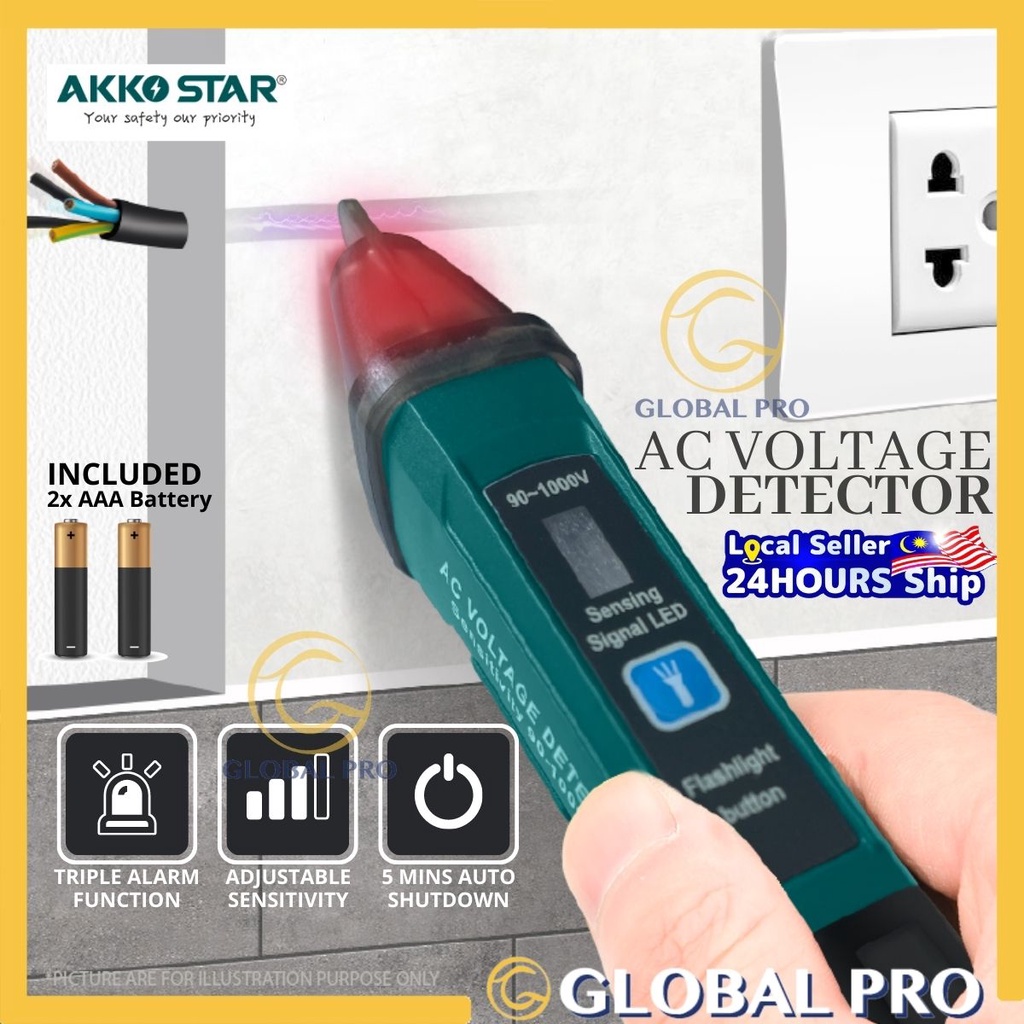 AKKO STAR 1000V Pen Type AC Voltage Detector With Flashlight LCD ...