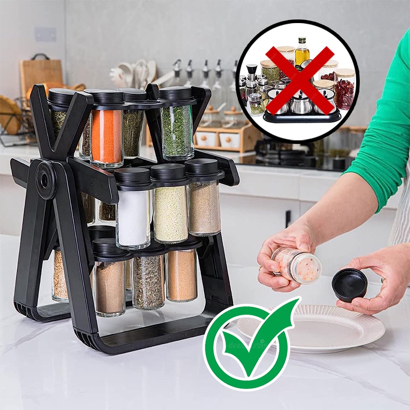 Rotating Spice Rack Organizer with 18 Glass Spice Jars Seasoning ...