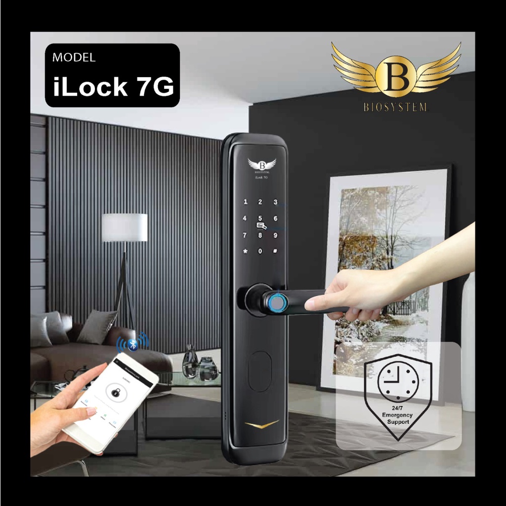 Biosystem iLock 7G Intelligent Digital Smart Door Lock Fingerprint / Password / Card / Emergency ...