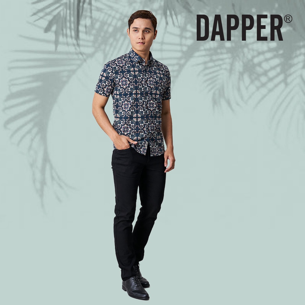 Dapper Men Raya 2024 Dark Green Floral Pattern Slim Fit Short Sleeves Shirt-2333FD [PLUS SIZE ...