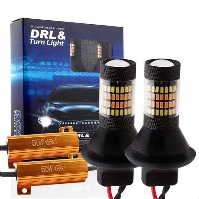 2pc DRL Turn Signal Light car light p21w py21w T20 7440 96 LED Bau15s ...