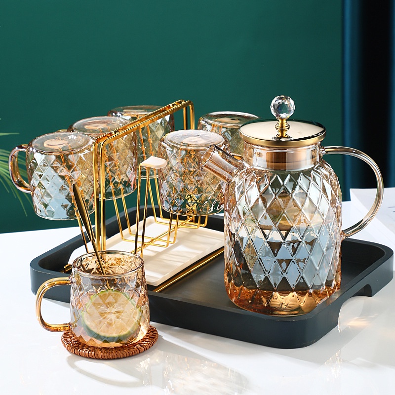 jug set with glass Amber Glass Decanter Kettle and Cups Set Home Large ...