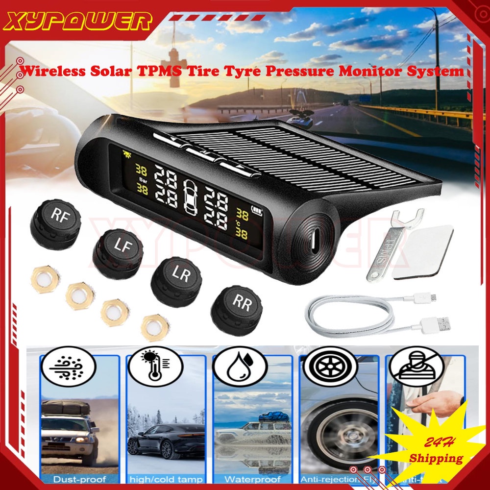 Car Wireless Solar TPMS Tire Tyre Pressure Monitor System LCD Display+4 ...