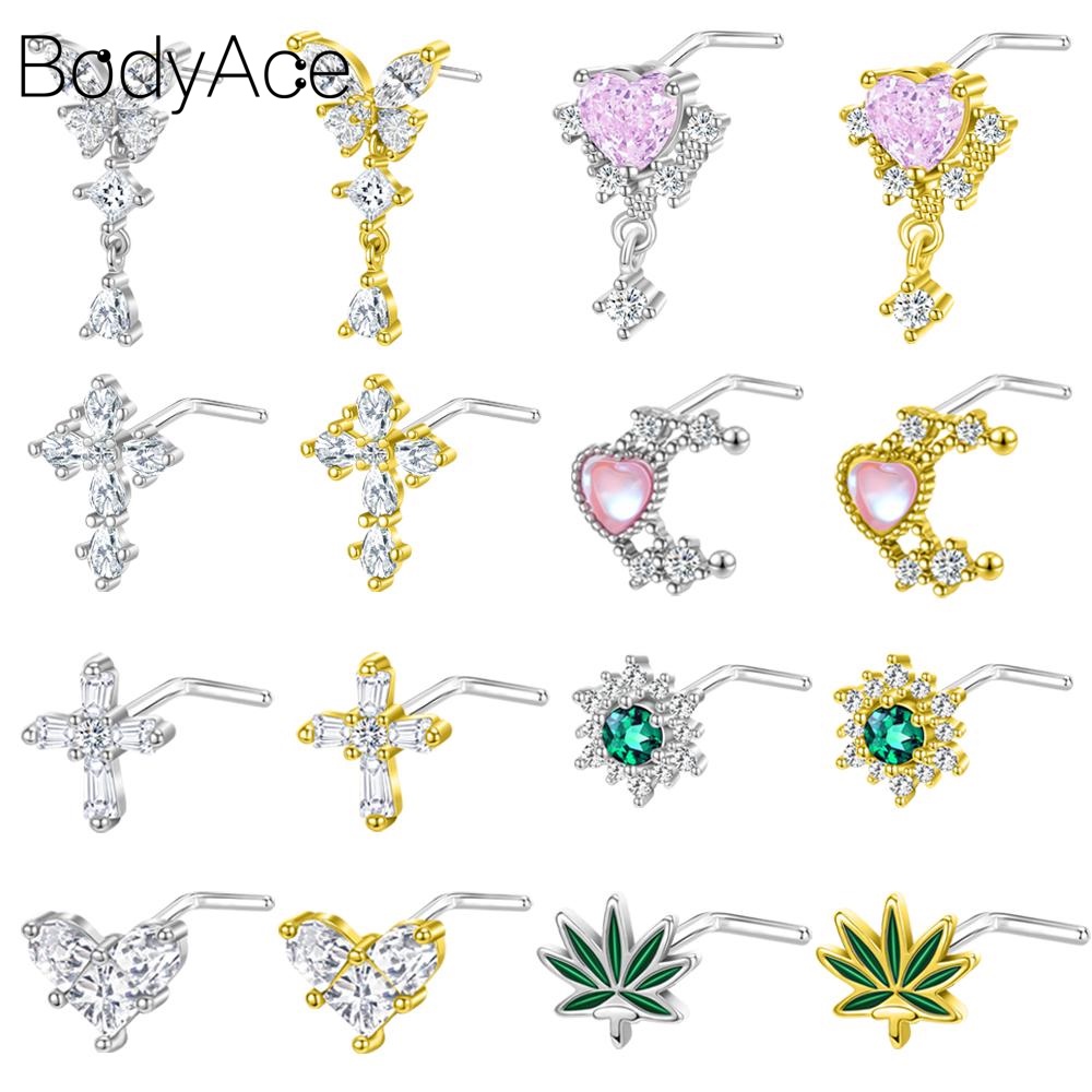 Bodyace 1 PC Copper Flower Butterfly Nose Studs Stainless Steel Rod ...