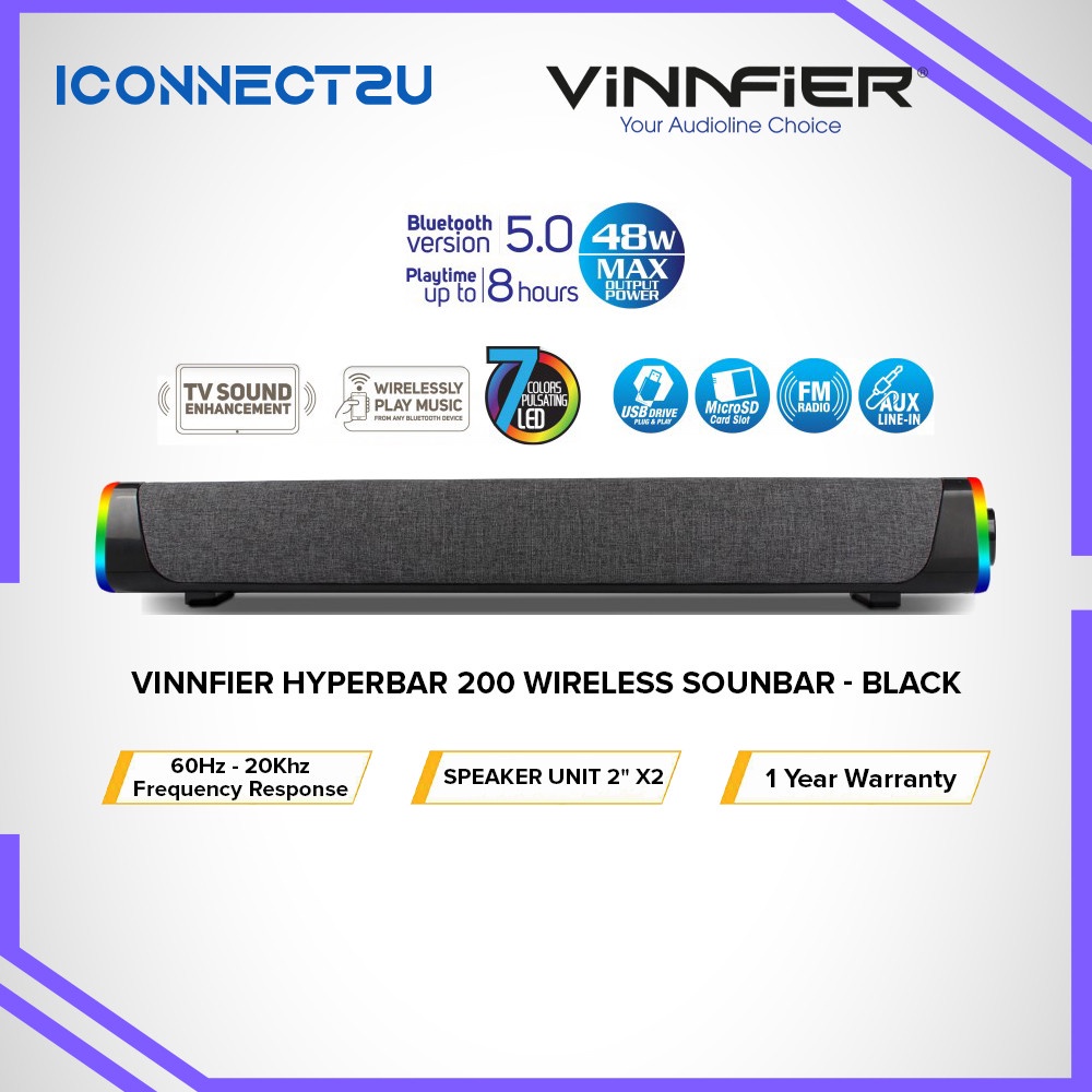 Vinnfier HyperBar 200BTR Wireless Bluetooth Soundbar with FM Radio ...