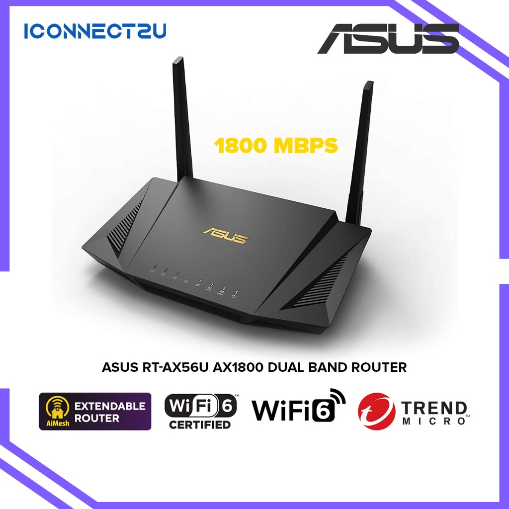 Asus RT-AX56U AX1800 Dual Band WiFi 6 MU-MIMO OFDMA AiProtection Pro ...