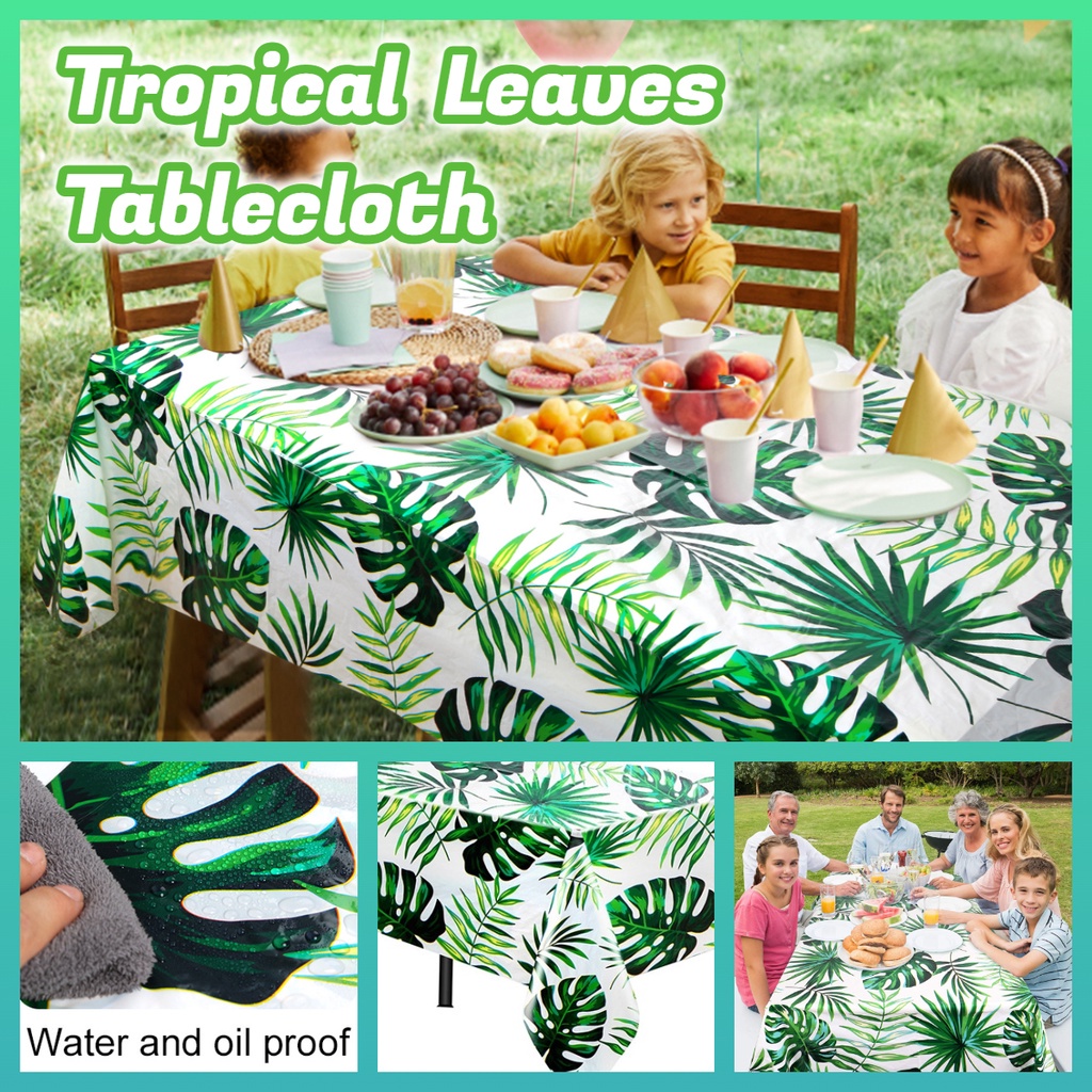 (Large Table) Hawaii Palm Leaves Pattern Tablecloth Disposable Plastic ...