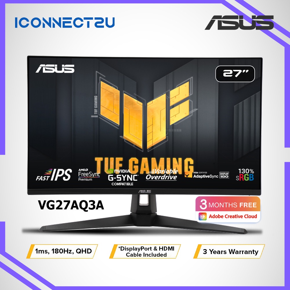 Asus 27" TUF Gaming VG27AQ3A Fast IPS WQHD 180Hz 1ms HDR10 Freesync ...