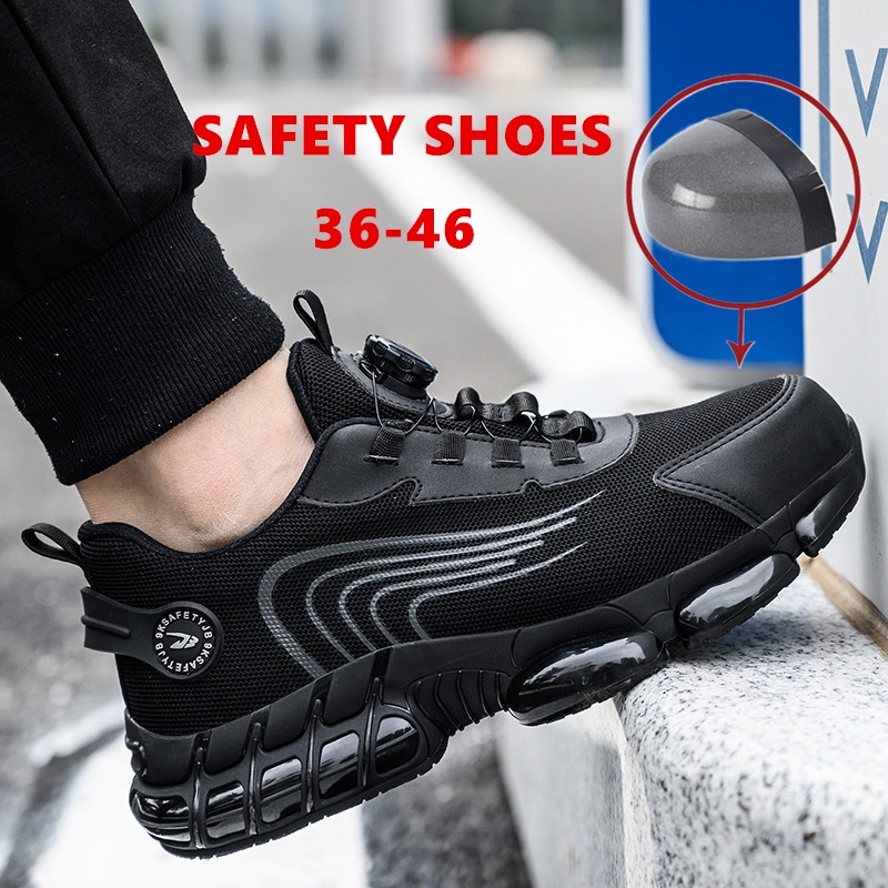 Low-Cut Safety Shoes Rotating Buckle Boots Lace-Free Steel Toe Men's ...