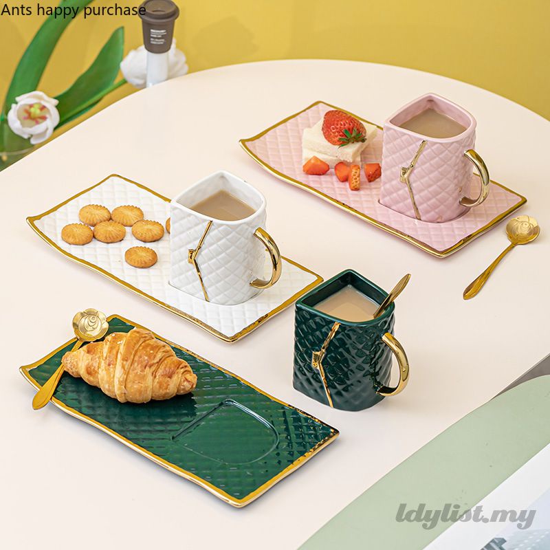 ღ 240ml Handbag Shaped Ceramic Mug Big Capacity Coffee Cup With Coaster ...