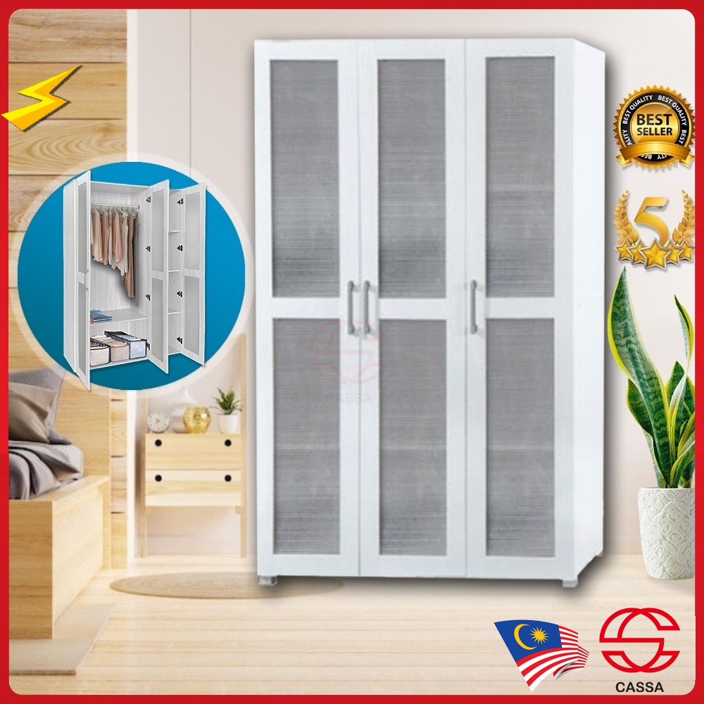Cassa Brooklyn 3 DOOR Wardrobe Cupboard Full White Brown Coat Hanger ...