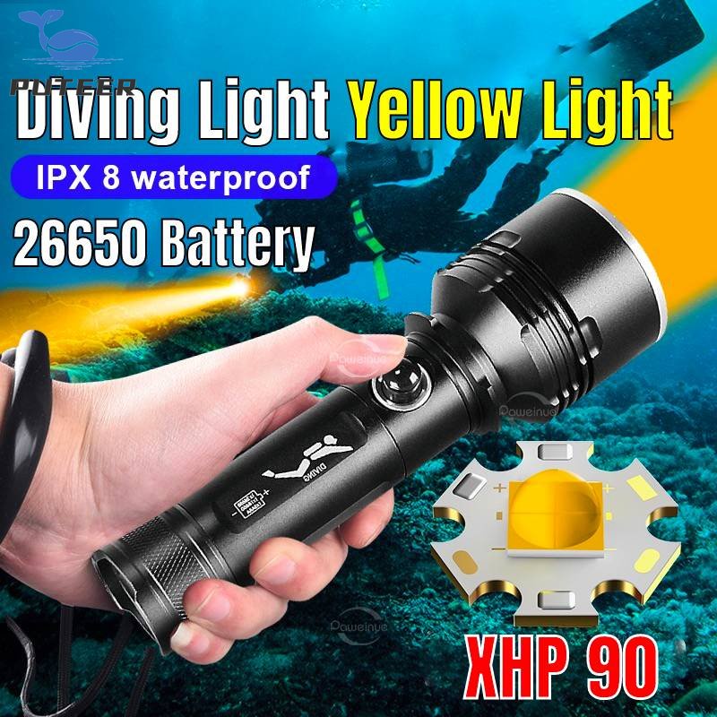 Yellow Light Flashlight Diving Flashlight IPX8 Waterproof Flashlight ...