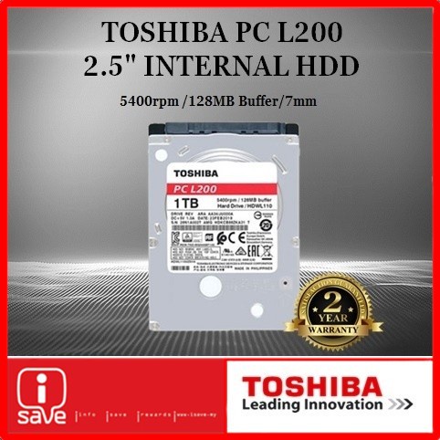 TOSHIBA 1TB 2.5inch L200 5400RPM 128MB 7MM Sata 3 Internal Hard Disk ...