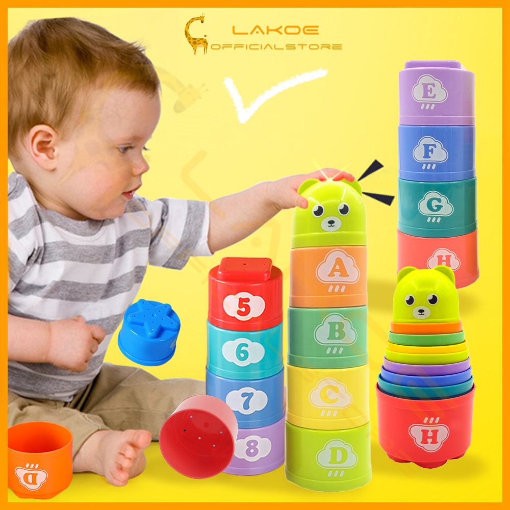 LAKOE Baby Stacking Cup Toy Number Alphabet Block Toys Toddler ...
