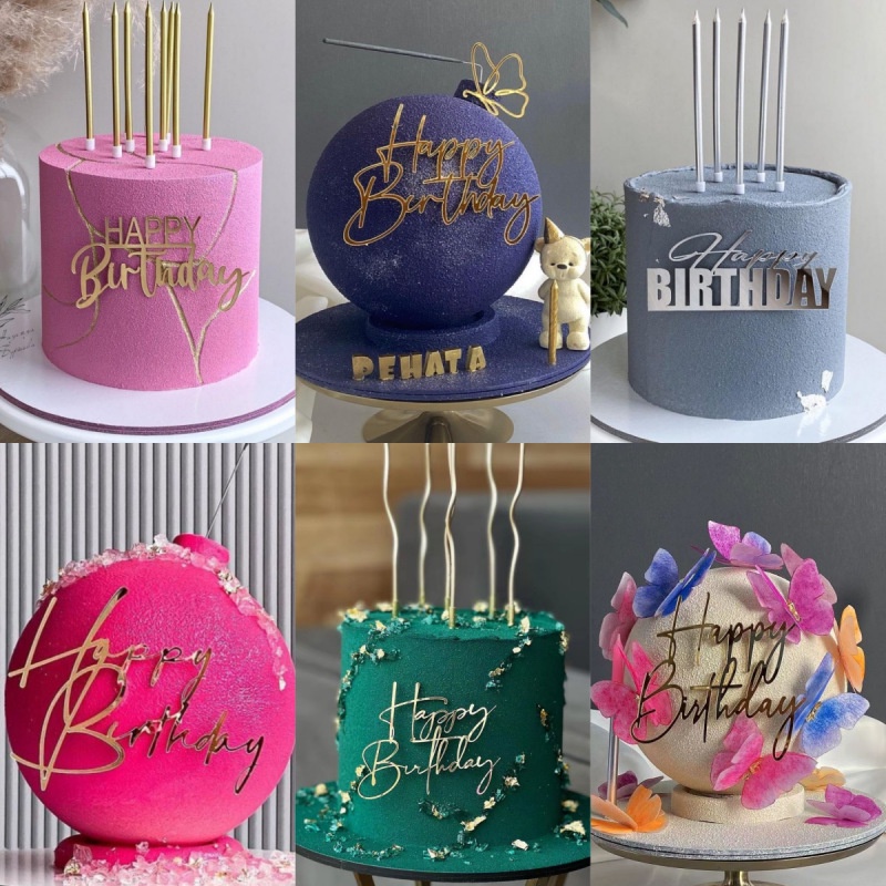 Happy Birthday Cake Topper Cake Decoration Insertion Silver Gold Cake ...