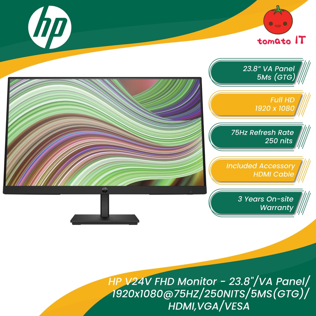 HP V24V FHD Monitor - 23.8"/VA Panel/1920x1080@75HZ/250NITS/5MS(GTG ...