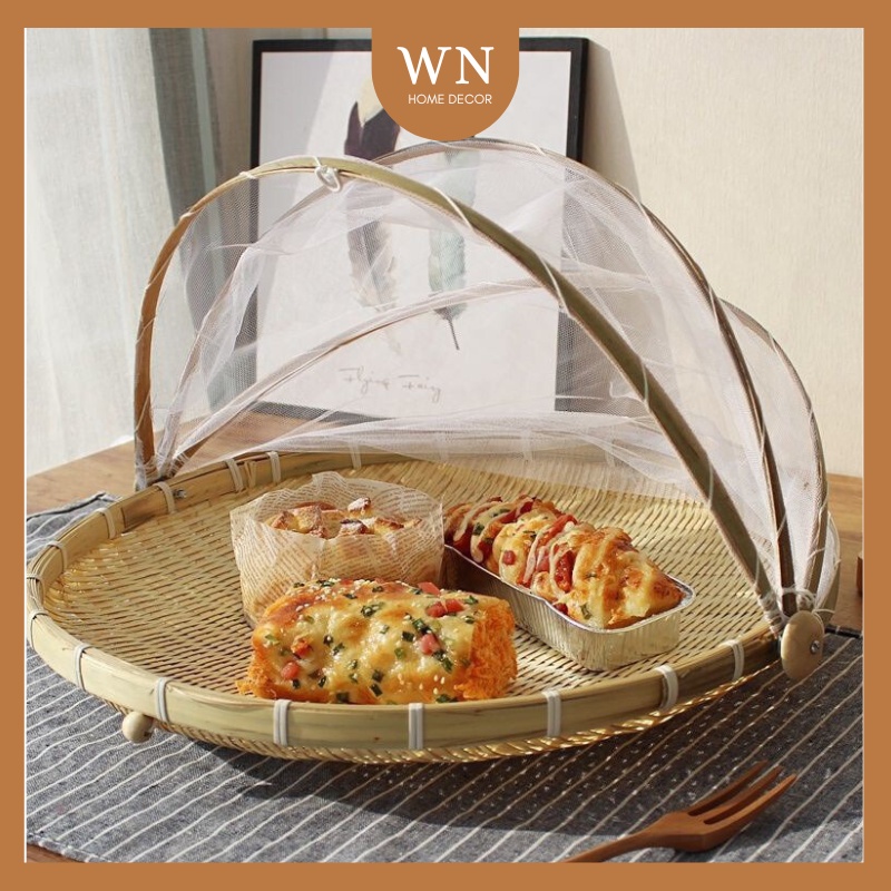 Bamboo Food Cover Vegetable Serving Tray Tent Basket Dulang Kayu Rotan ...