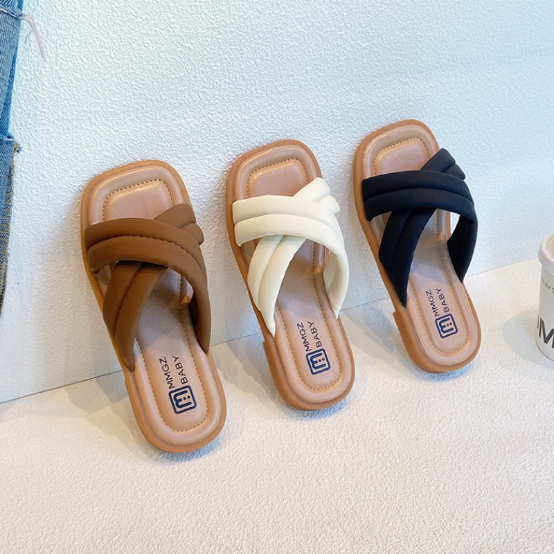 Fashion Simple Girls Cross Strap Slippers for Wear Outside All-match ...