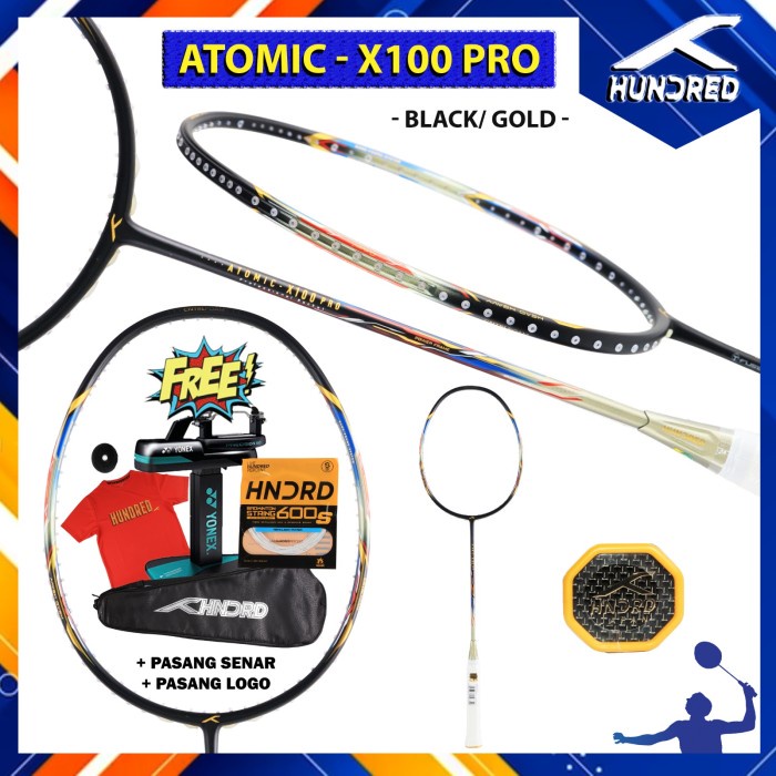 Hundred Original HUNDRED ATOMIC-X/ATOMIC X 100 PRO Black Gold Racket ...