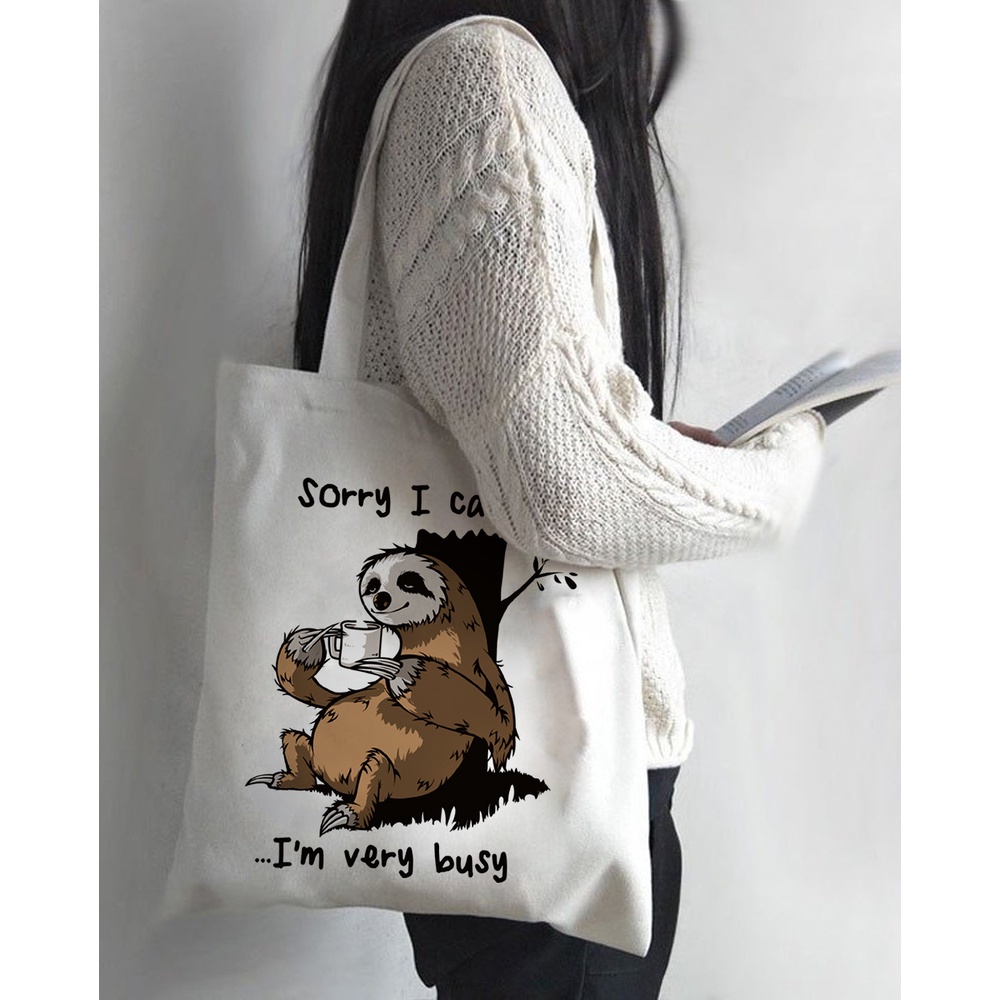 Women Cartoon Sloth Print Shopping Bag Tote Eco Handbag Tumblr Graphic ...