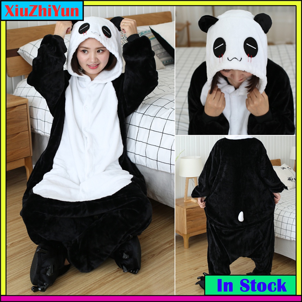 Kigurumi Panda Stitch Pikachu Cartoon Animal Flannel Pajamas Women Men Sleepwear Onesies ...