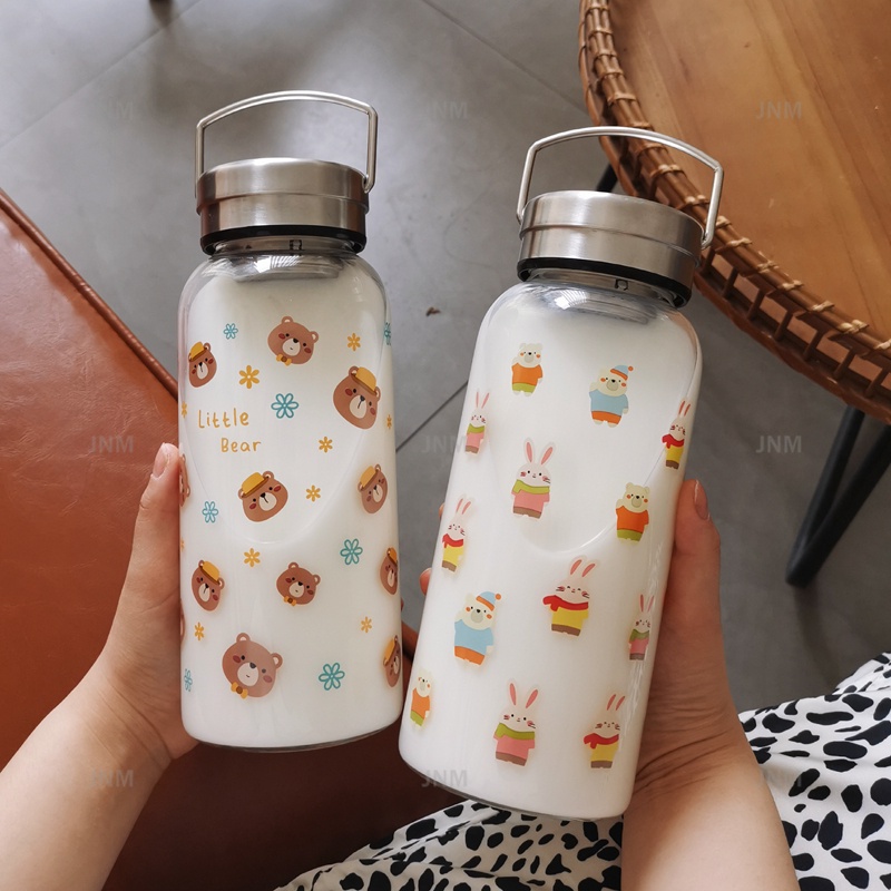 1000ML Cute Clear Glass Water Bottle Portable Outdoor Travel Tea Mug ...