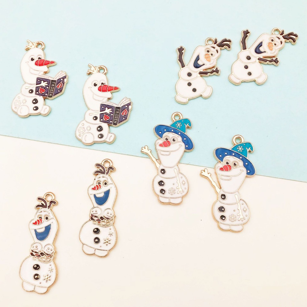 2 Pcs/Lot Disney Cartoon Snowman Snow Enamel Alloy Enamel Pendant ...