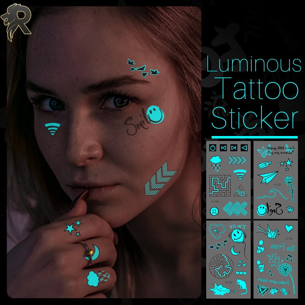RL Blue Luminous Glow Tattoo Sticker Deer Glowing Snake Feather ...