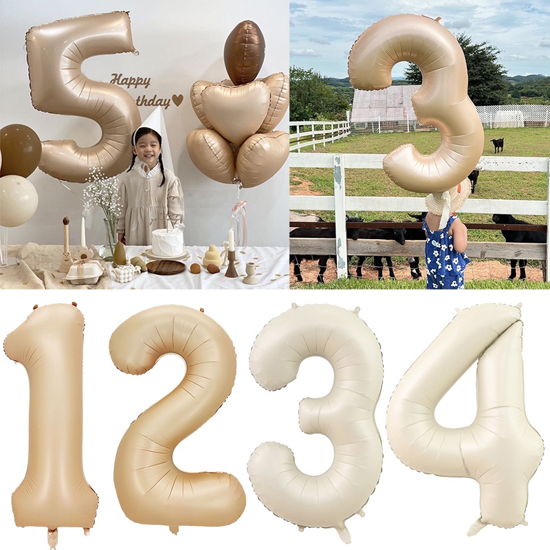 32Inch Caramel Cream Color Number Balloons 0-9 Large Digital Heart Foil ...