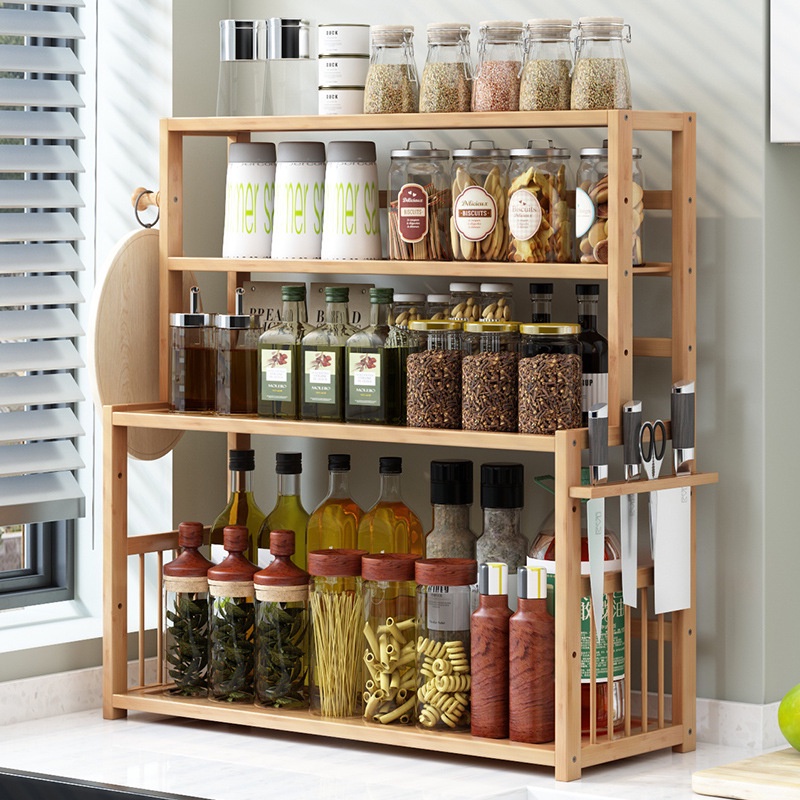 【Upgrade】 4layers Wooden Kitchen Seasoning Rack Kitchen Spice Rack ...