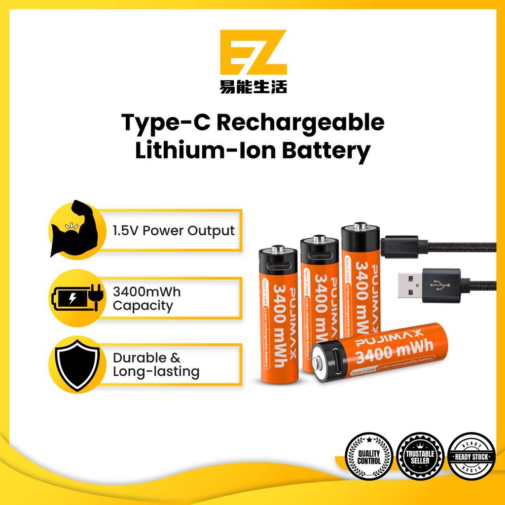 Pujimax Type-C Rechargeable Lithium-Ion Battery Rechargeable AA Battery ...