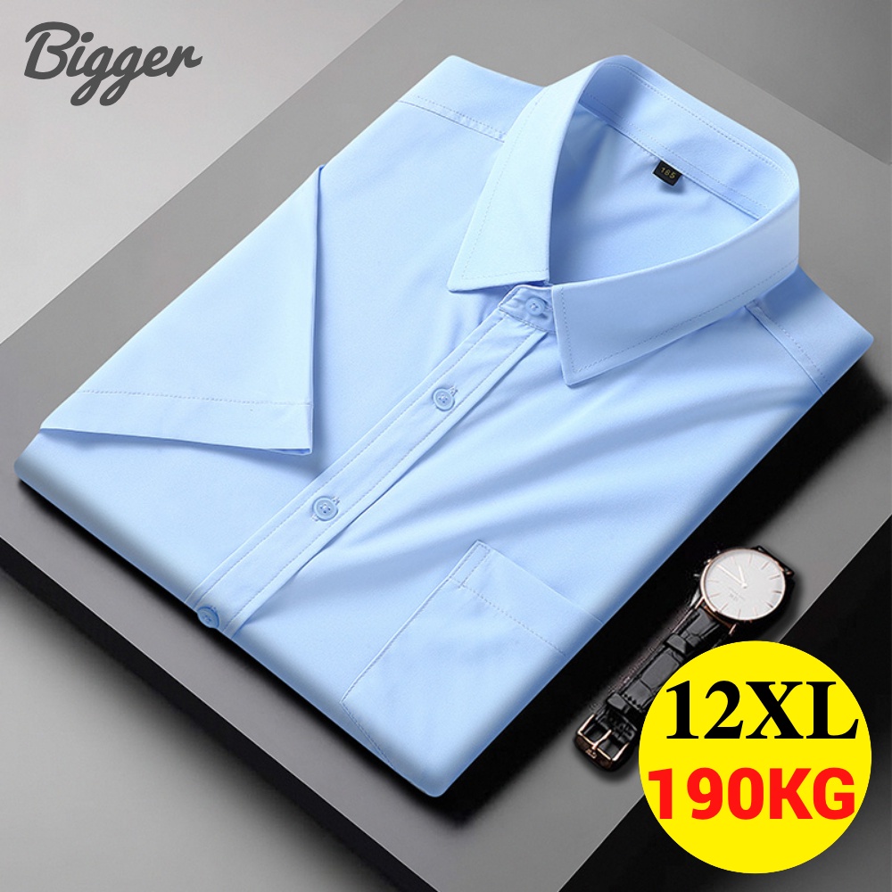 7 Colors 4XL-12XL Short Sleeve Shirt Men 10XL 8XL 7XL Thin Black Blue Basic Formal Professional ...