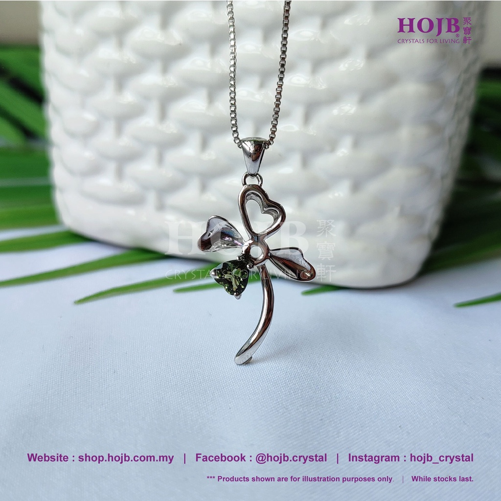 HOJB Authentic Moldavite 6A Lucky Clover S925 Silver Pendant 5mm 聚寶軒纯正捷克流星绿陨石6A幸运"四叶草"S925银吊坠5mm ...
