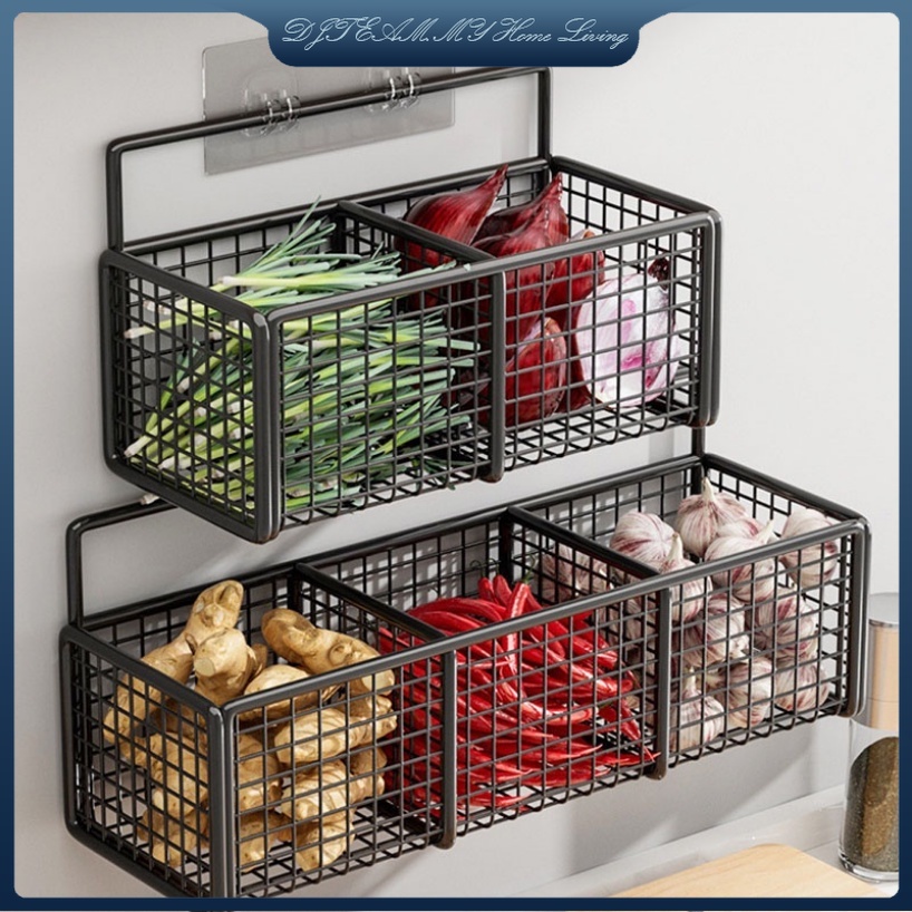 【IN STOCK】Kitchen Ginger Garlic Onion Storage Shelf 1/2/3 Grid Wall ...