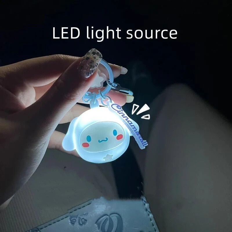 Kawaii Sanrio Luminous LED Keychain Cute Cartoon Kuromi Hello Kitty ...