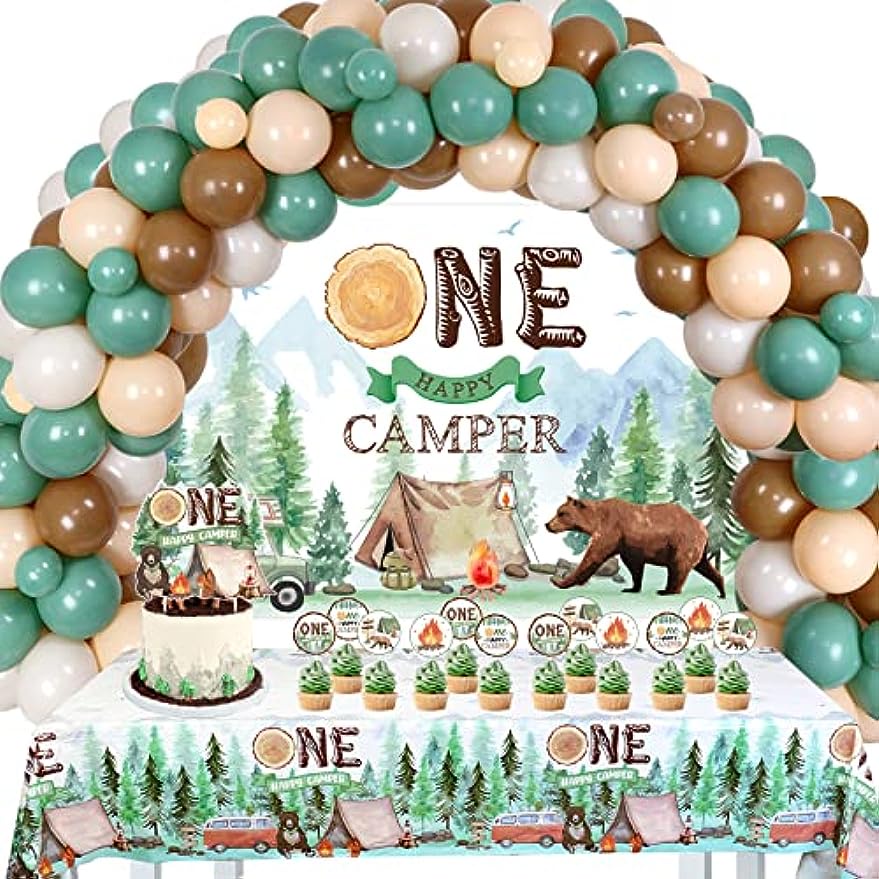 Fangleland One Happy Camper Birthday Decorations Set Camping Backdrop ...